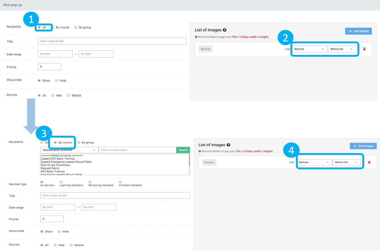 [ADMIN] Pop-up and push link features added