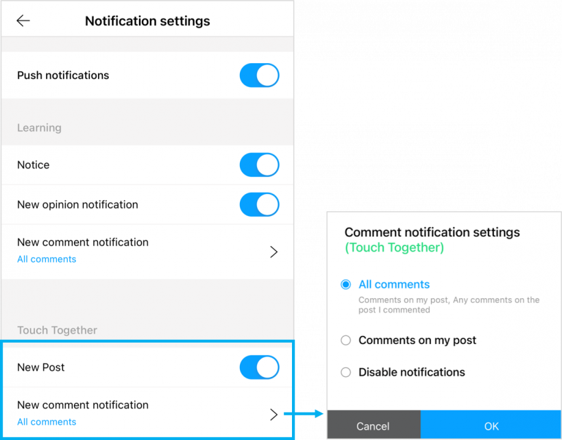 Push notification settings improved